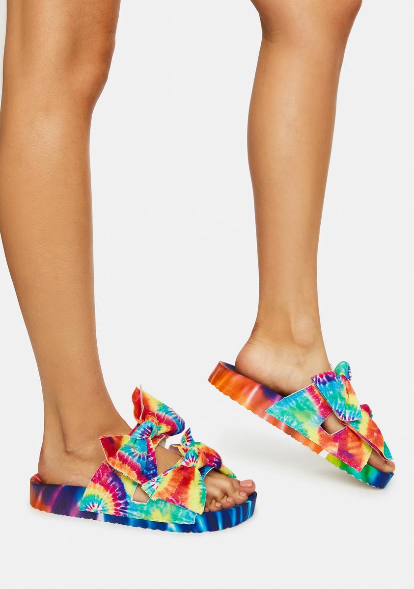 Tie Dye Bow Slides - Red – Dolls Kill