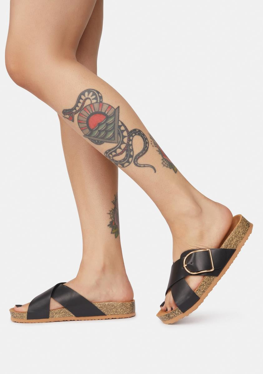 Criss Cross Buckle Strap Slides - Black – Dolls Kill