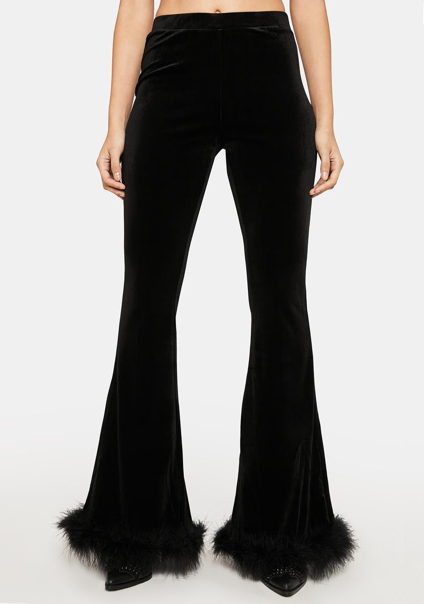 Velvet Flares With Marabou - Black – Dolls Kill