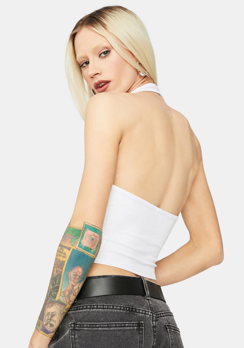 Sleeveless Halter Cropped Tank Top White Dolls Kill