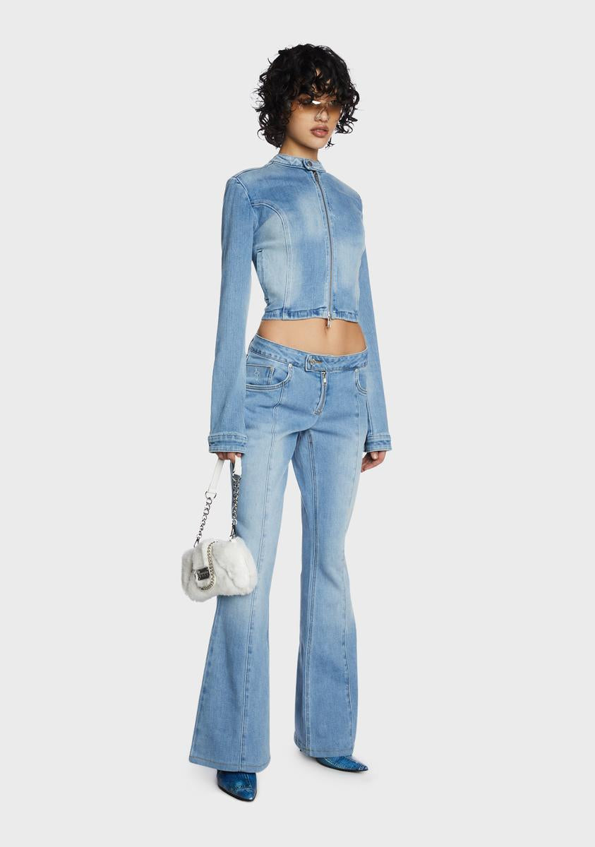 The Ragged Priest Crop Denim Jacket - Light Blue W/ Wash – Dolls Kill