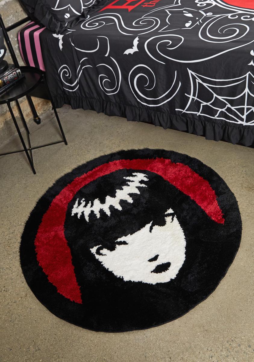 Dolls Kill x Emily The Strange Circle Bedroom Tufted Rug - Black/Red