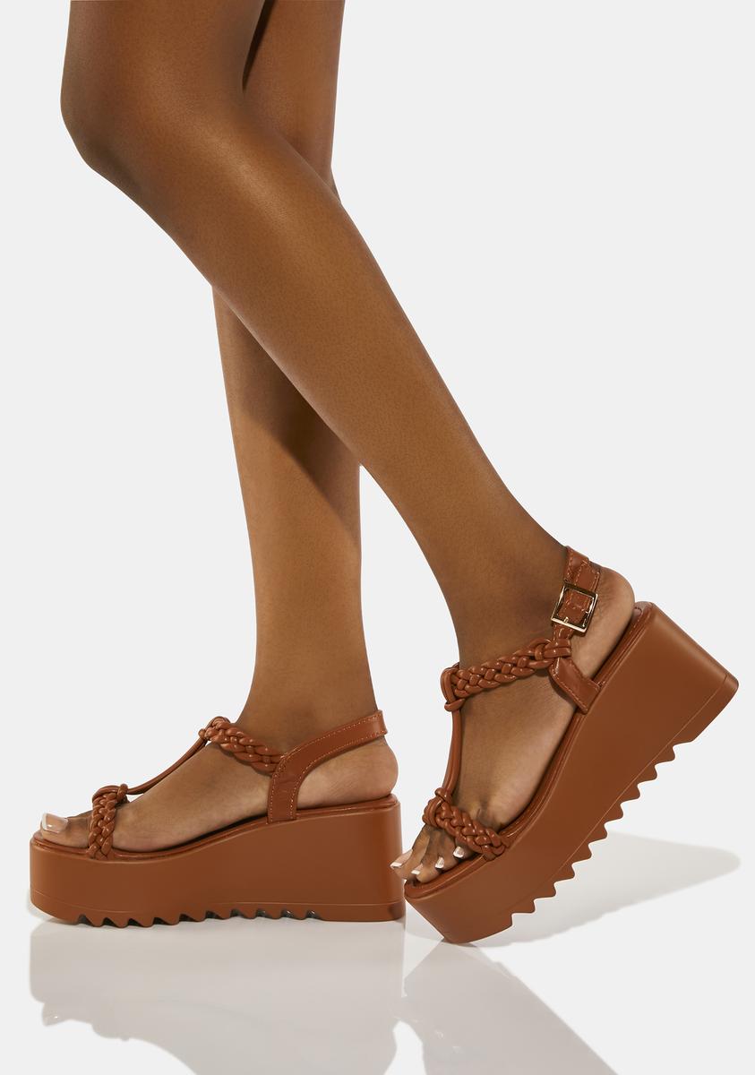 Braided Strappy Platform Sandals - Brown Rust – Dolls Kill