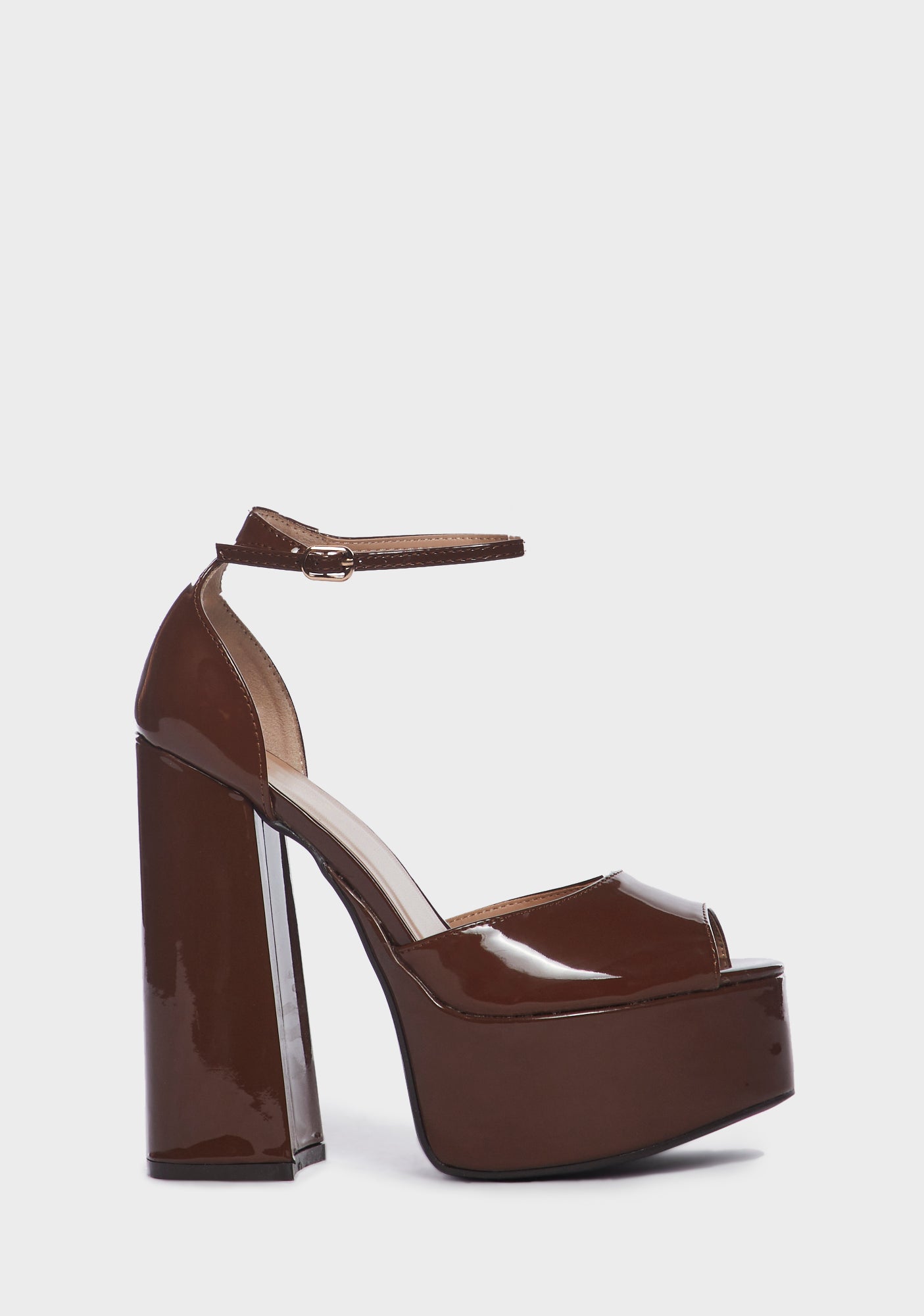 Patent Platform Peep Toe Heels - Brown – Dolls Kill