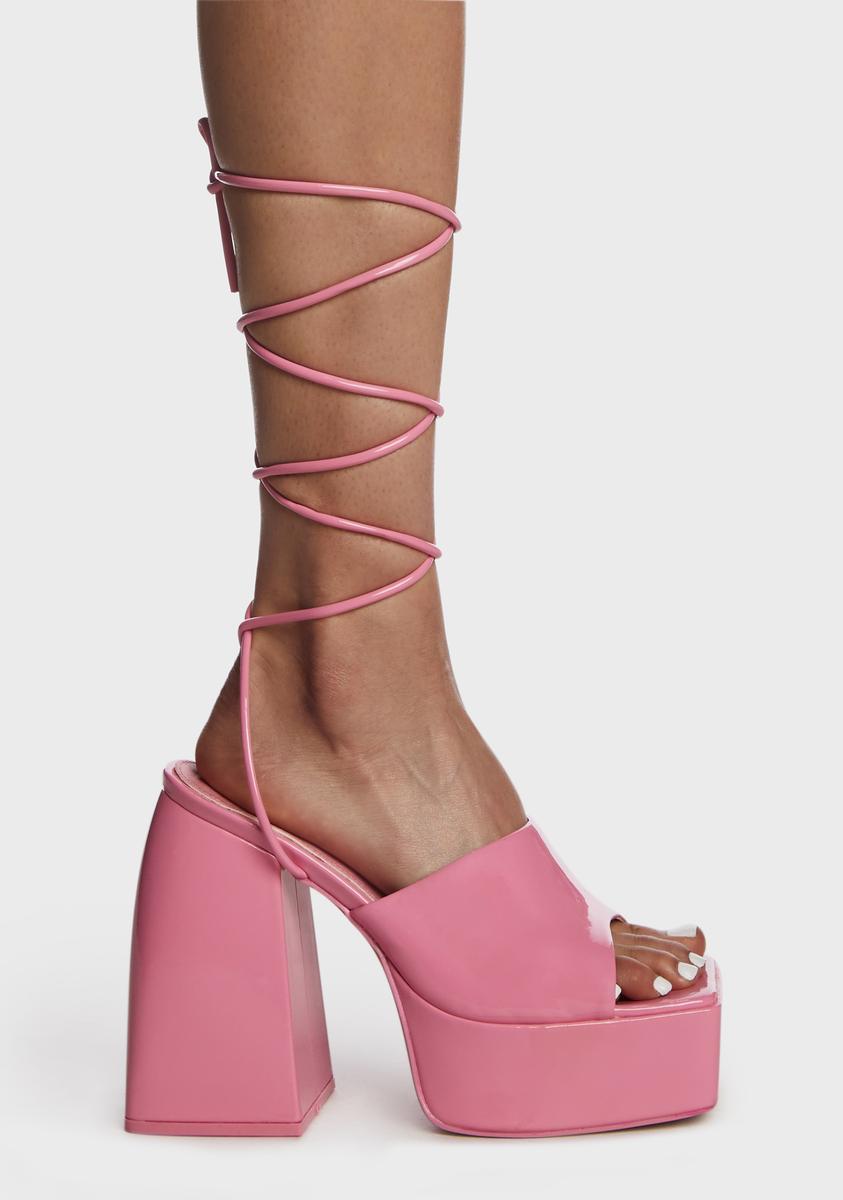 Public Desire Patent Lace Up Platform Heels - Pink – Dolls Kill