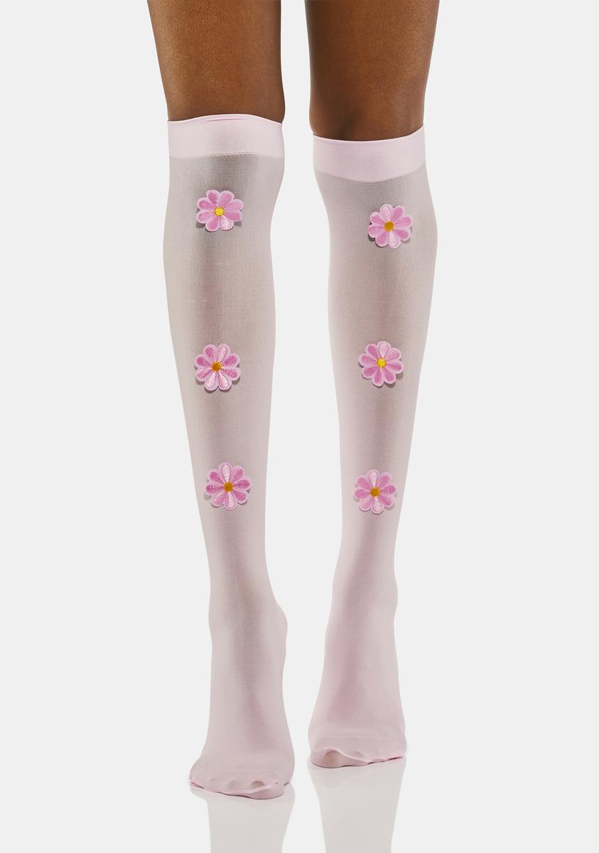 Sheer Thigh High Daisy Embroidered Socks - Pink – Dolls Kill