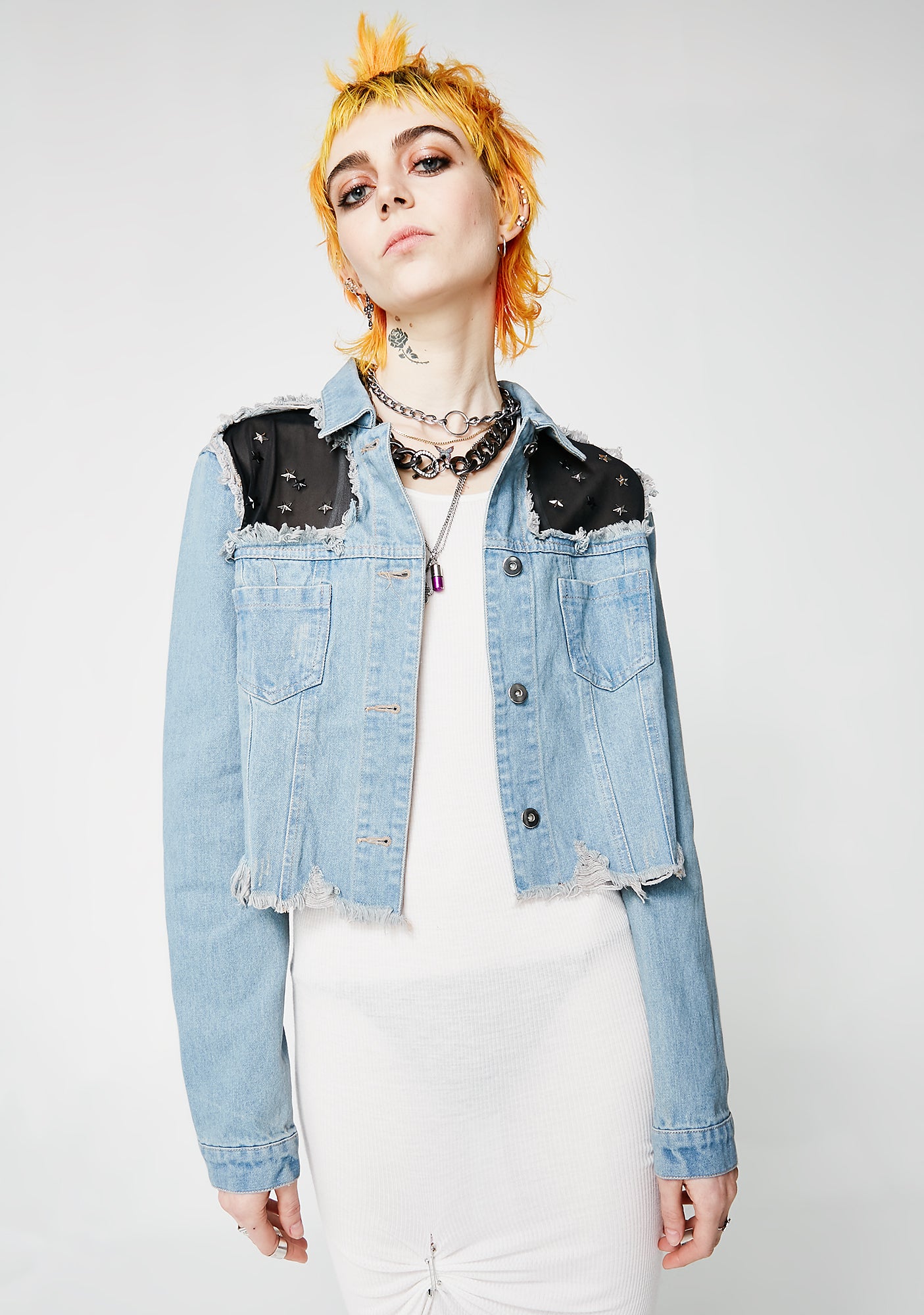 Sheer Panel Stars Denim Jacket – Dolls Kill