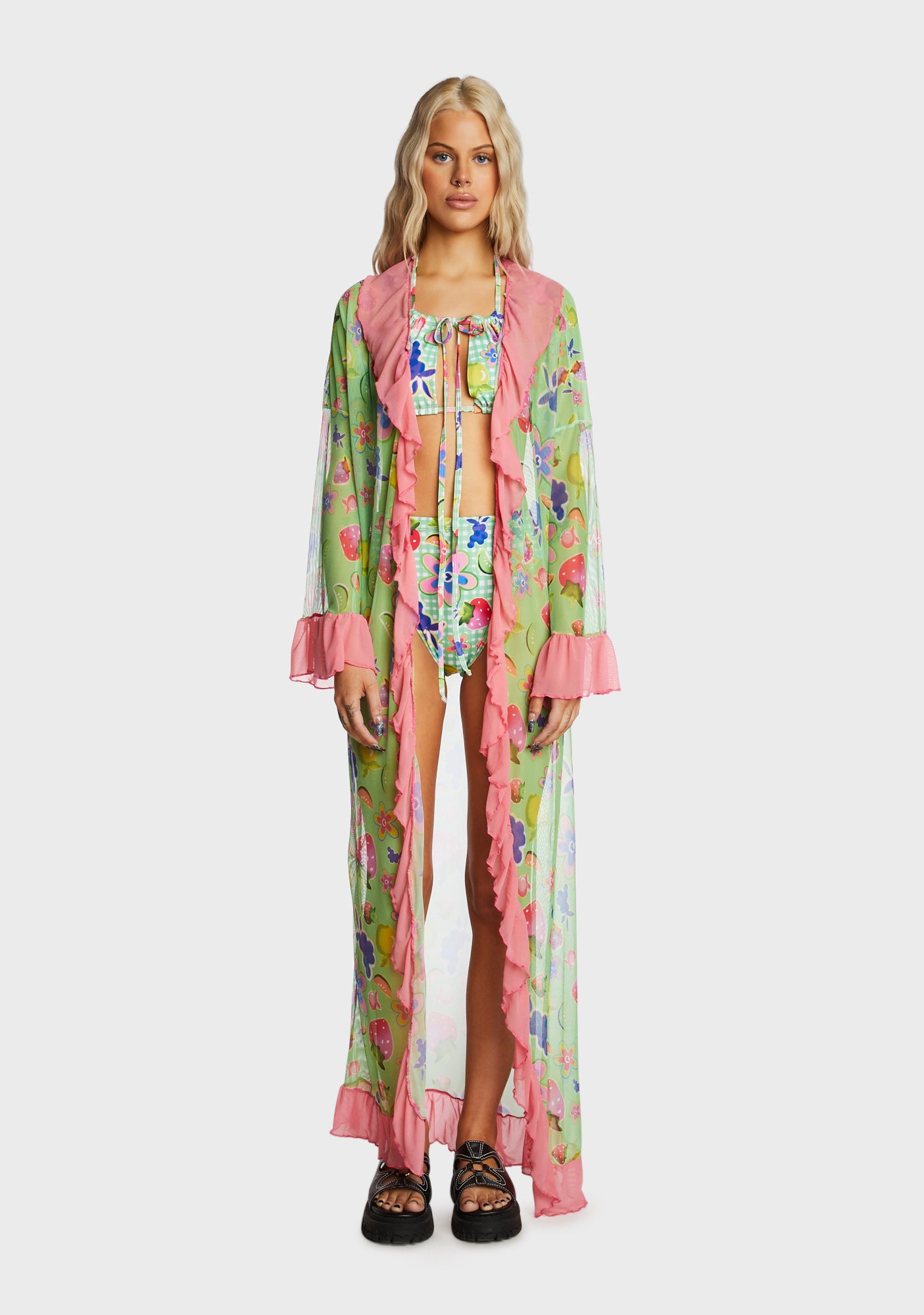 Groovy Gal Fruit Print Mesh Robe - Multi – Dolls Kill