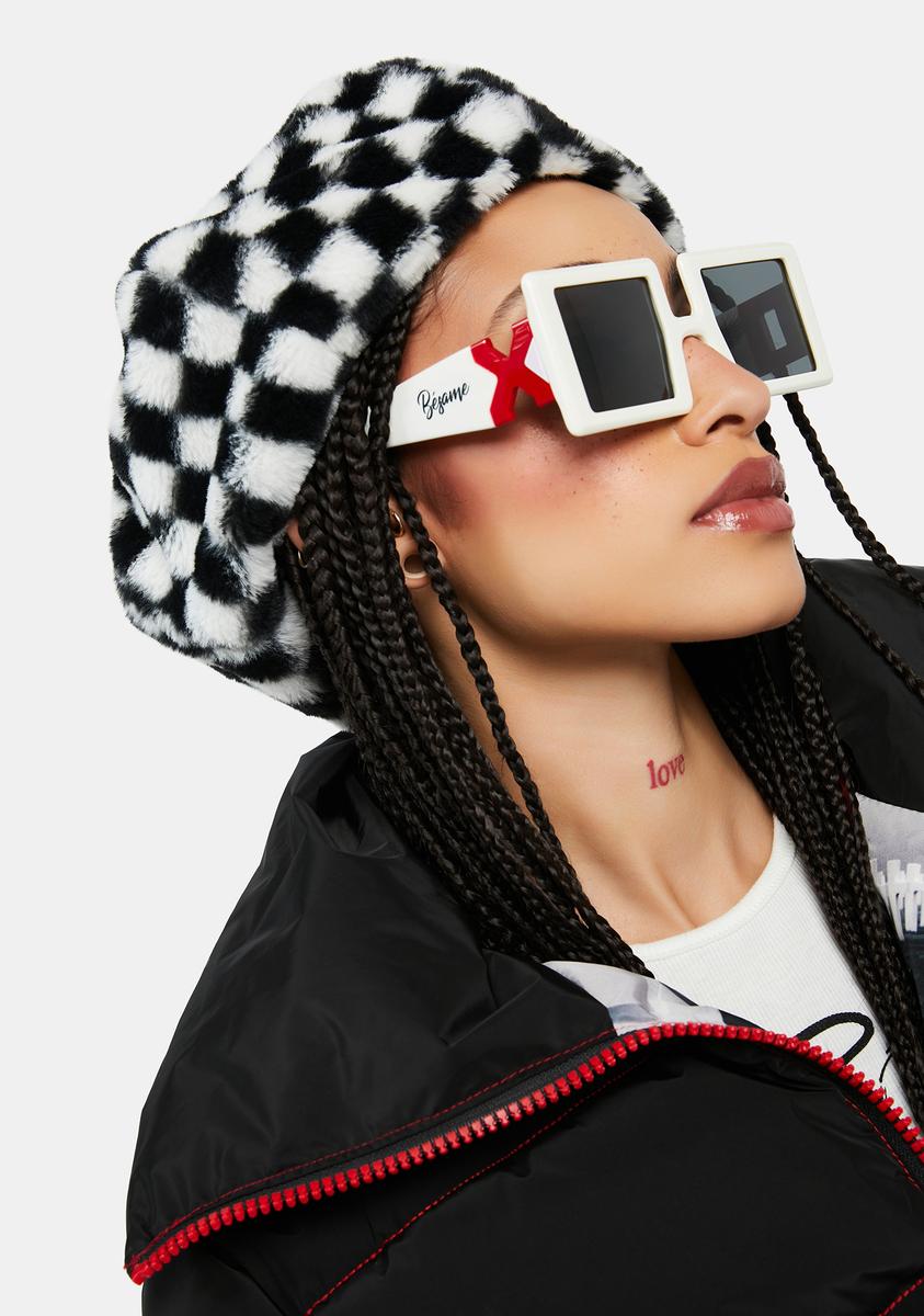 XO Besame Oversized Square Logo Sunglasses - White – Dolls Kill