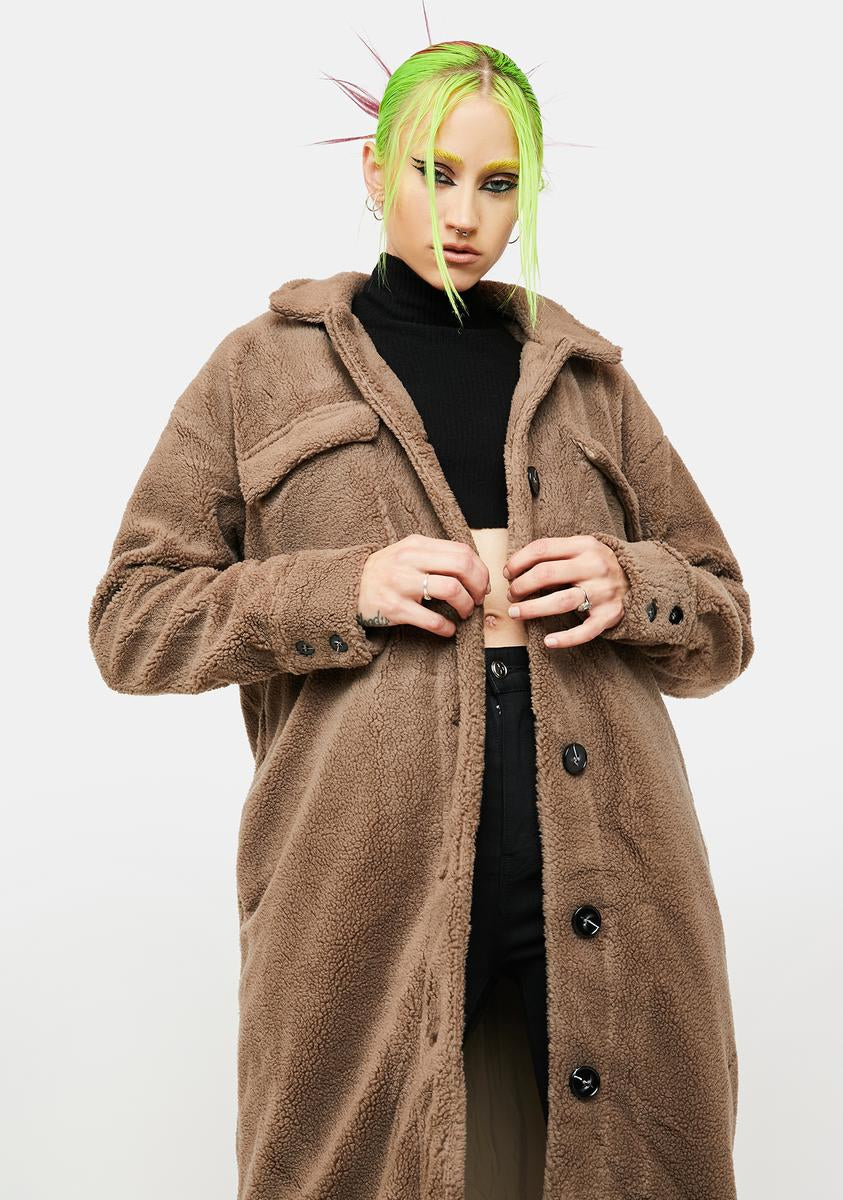 4th & Reckless Faux Shearling Long Coat - Brown – Dolls Kill