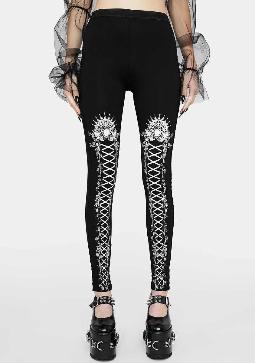 Devil Fashion Lace Up Patterned Skinny Pants Black White – Dolls Kill