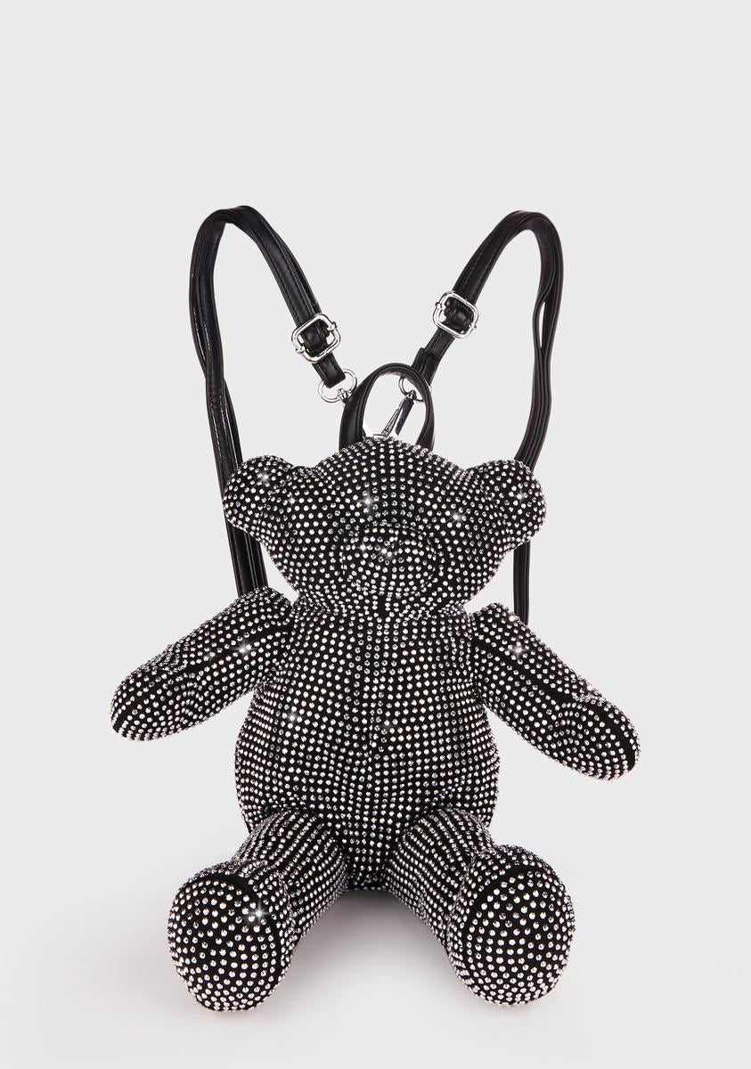 Current Mood Rhinestone Gimp Teddy Bear Backpack - Silver – Dolls Kill