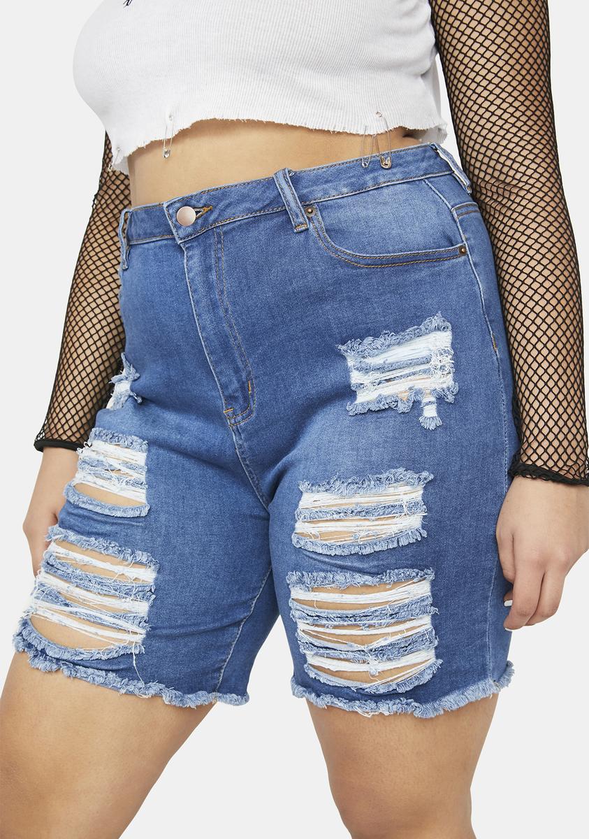 Plus Size Front And Back Distressed Denim Shorts - Blue – Dolls Kill