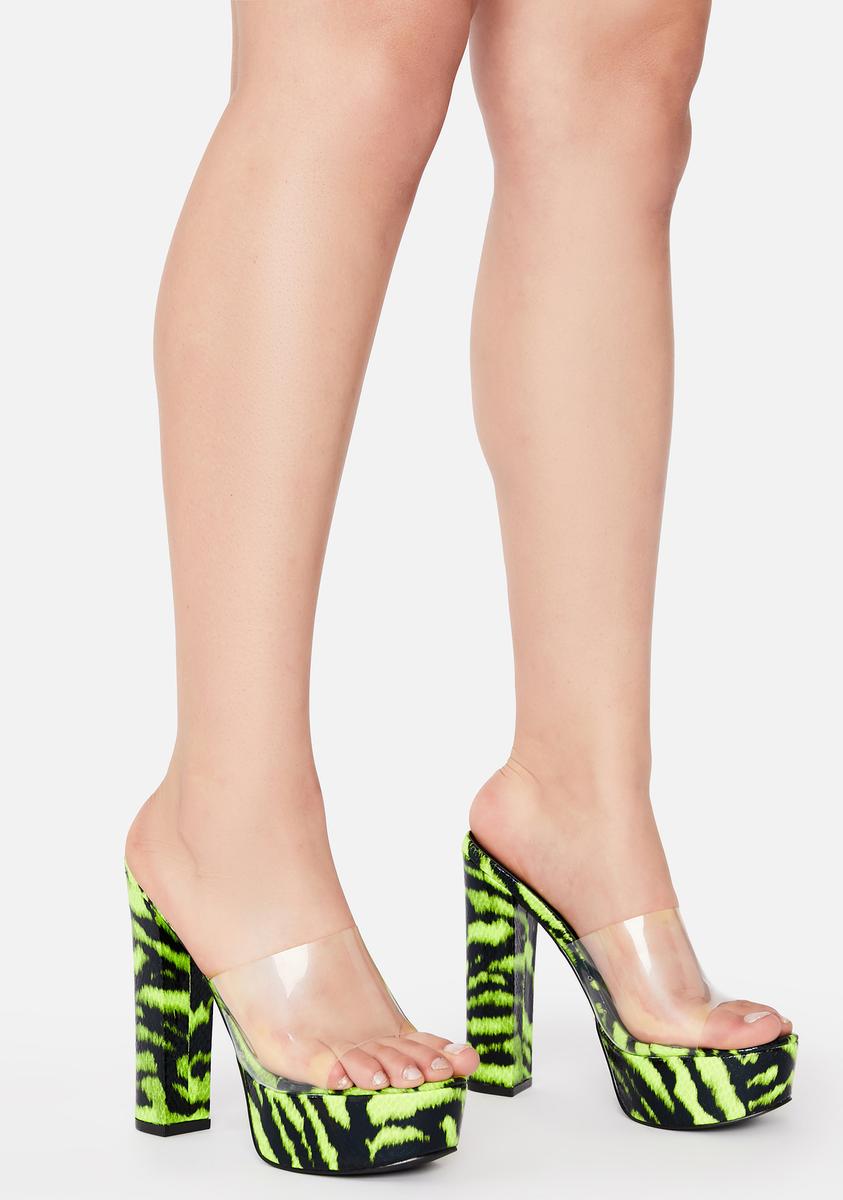 Tiger Stripe Animal Print Platform Heels - Green – Dolls Kill