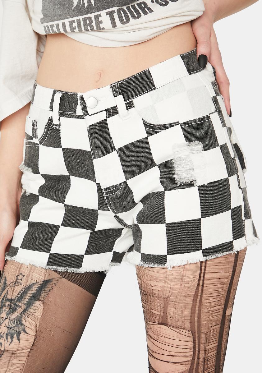 Faded Checkered Distressed Shorts - Black – Dolls Kill