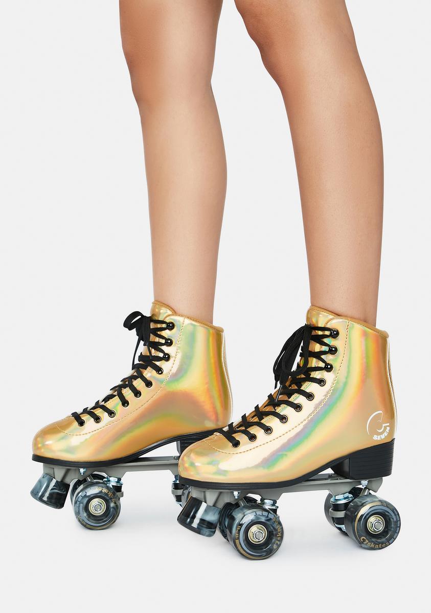 C7skates Holographic Gold Farrah Quad Skates – Dolls Kill