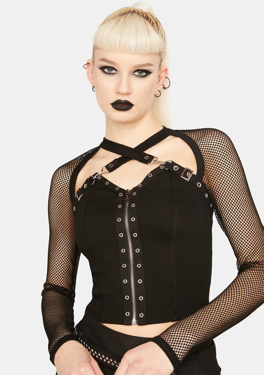 Dark In Love Goth Metal Studded Fishnet Top - Black – Dolls Kill