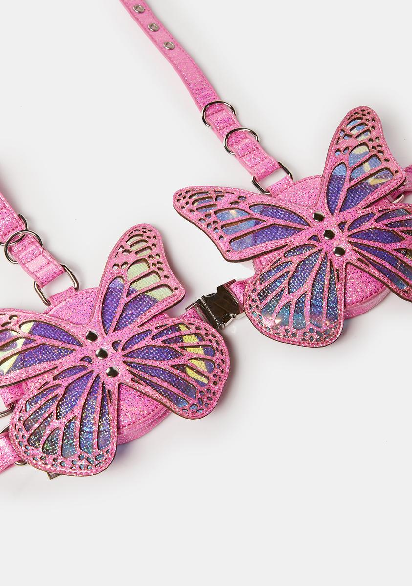 Club Exx Butterfly Storage Harness And Belted Wallet Set - Pink Glitter ...