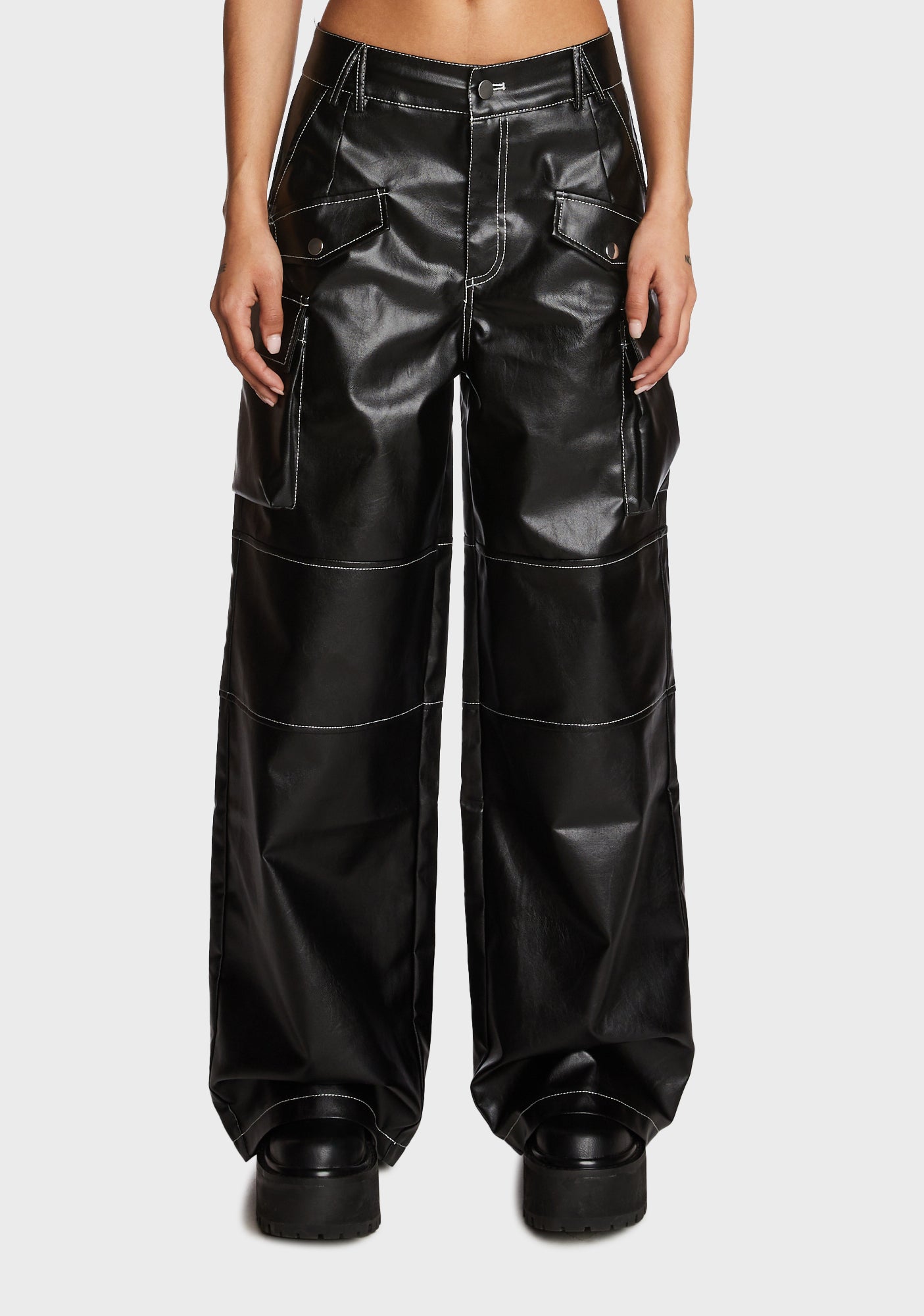 Edikted Low Rise Vegan Leather Pants - Black – Dolls Kill
