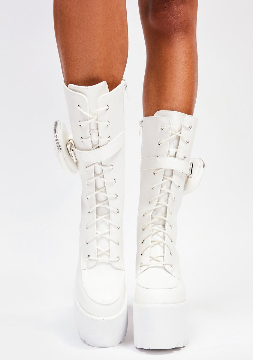 Platform Combat Boots With Pockets - White – Dolls Kill