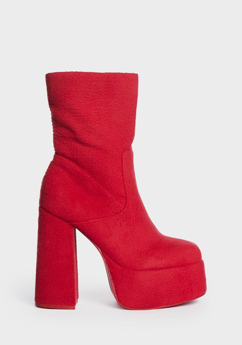 Koi Footwear Teletubbies Fuzzy Velour Platform Boots - Red – Dolls Kill
