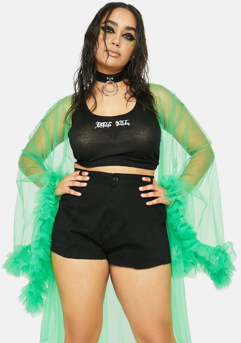 Plus Size Ruffle Bell Sleeve Sheer Organza Duster - Kelly Green – Dolls ...