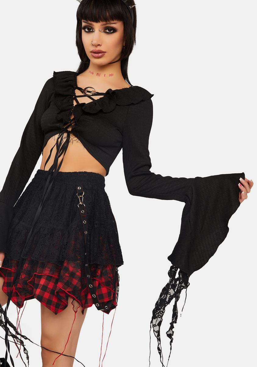 Gothic Witch Ripped Sleeves Ruffle Neck Crop Top – Dolls Kill