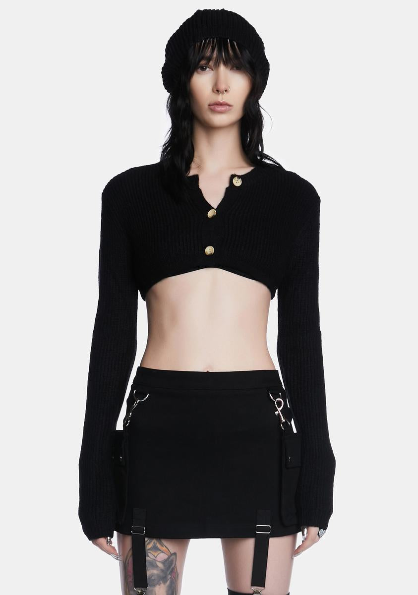 Ribbed Knit Cropped Cardigan - Black – Dolls Kill