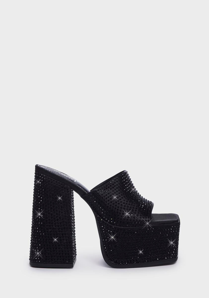 Shellys London Diamante Platform Heeled Mules - Black – Dolls Kill