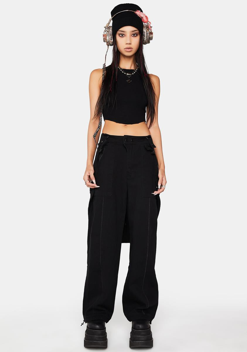 Darker Wavs Unisex Cargo Pants With Detachable Backpack - Washed Black ...