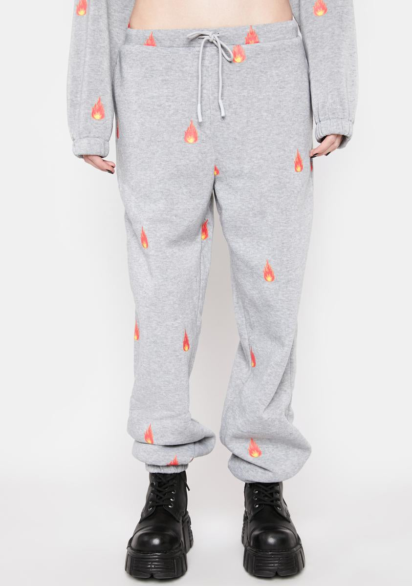Fire Print Sweatpants - Gray – Dolls Kill