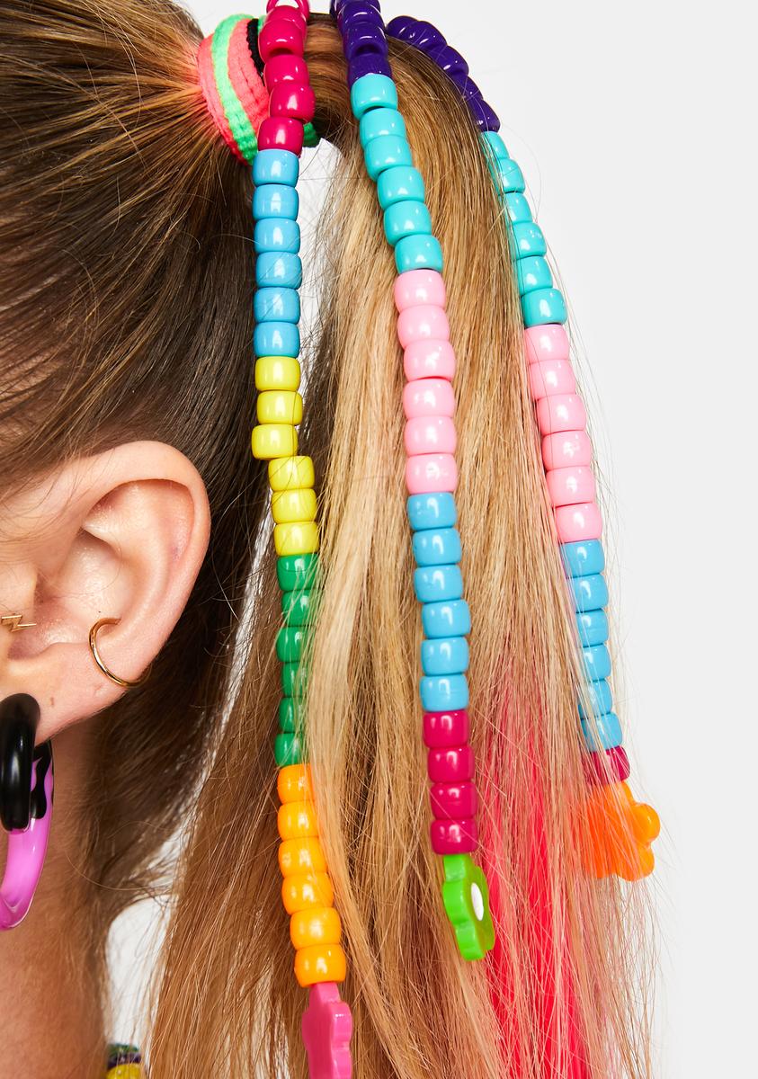 Rainbow Beaded Flower Clip In Hair Extensions – Dolls Kill