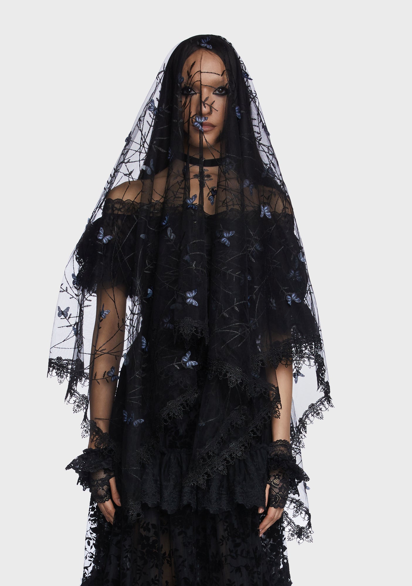 Punk Rave Sheer Lace Butterfly Veil - Black – Dolls Kill