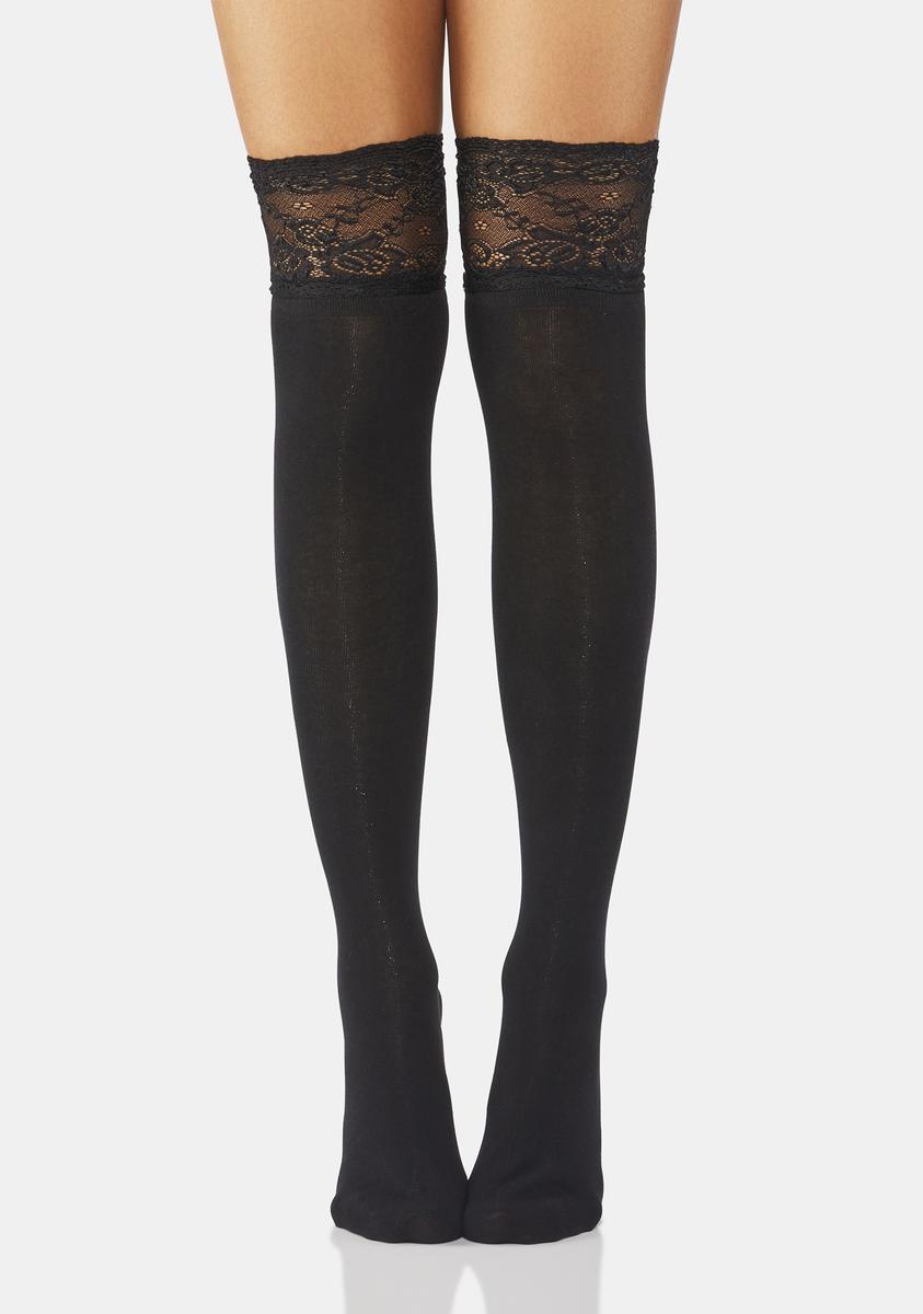 Knee High Socks With Lace Trim - Black – Dolls Kill