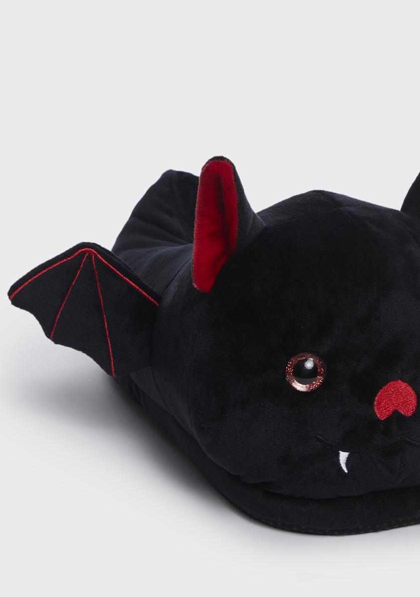 Bat Plush Slippers - Black/Red – Dolls Kill