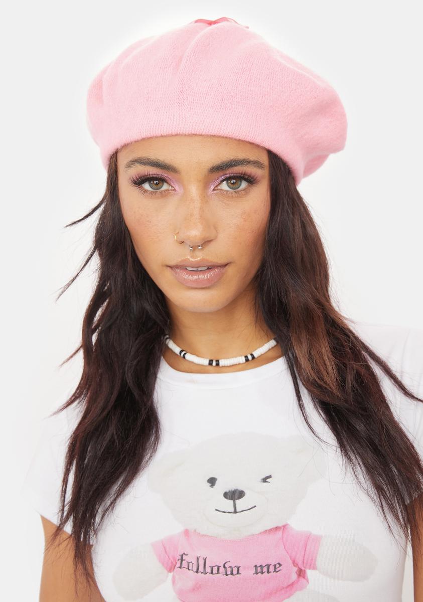 Lace Up Beret - Light Pink – Dolls Kill