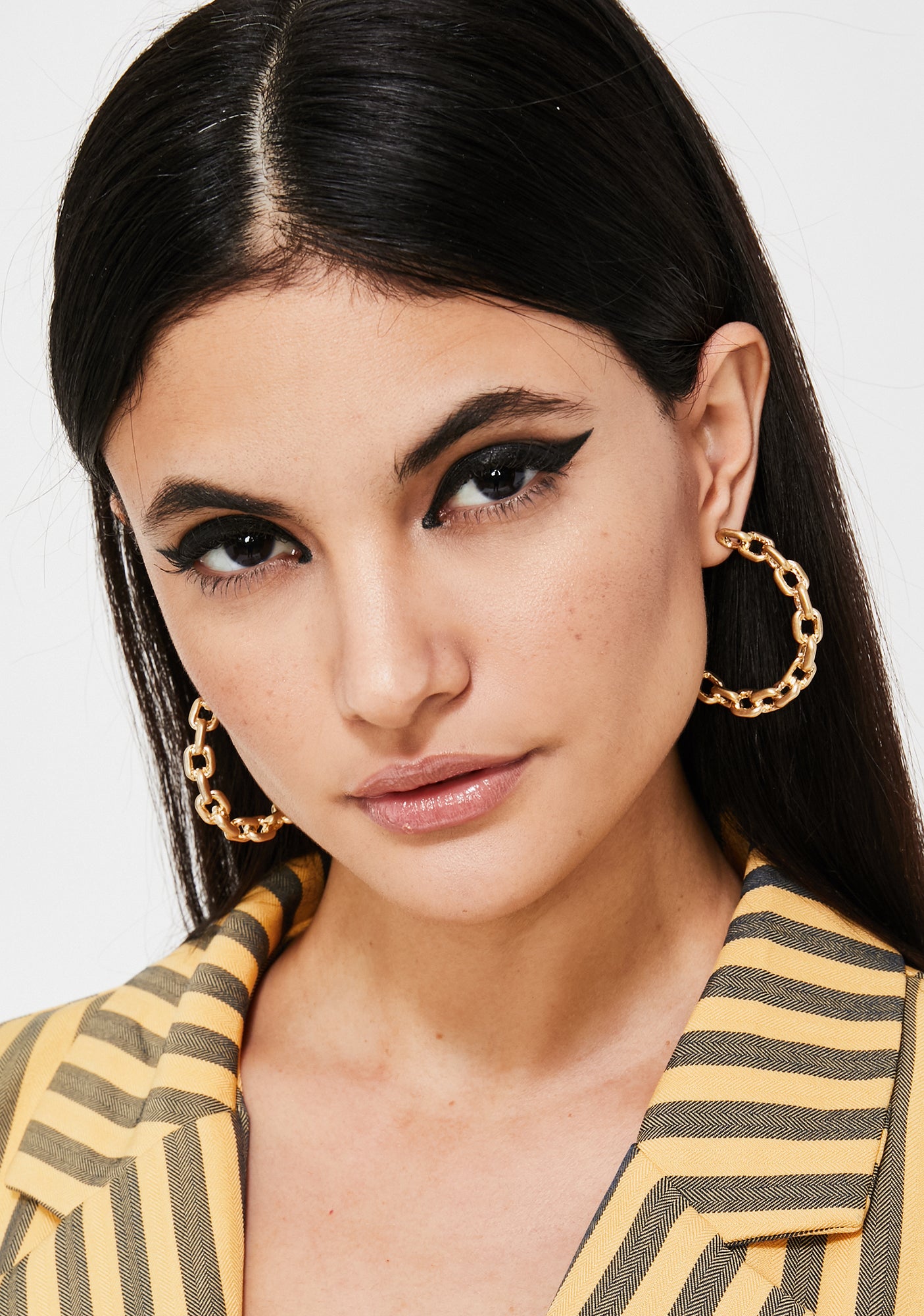 Golden Chained Up Hoop Earrings – Dolls Kill