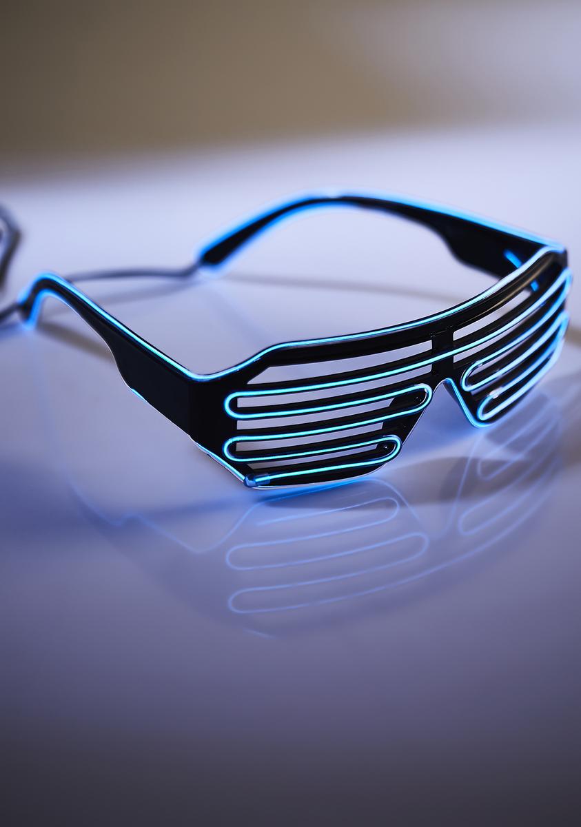 Light Up Shutter Shade Sunglasses - Black/Blue – Dolls Kill