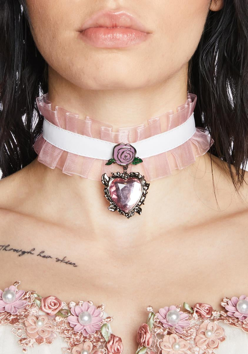 Rose Jewel Heart Lace Choker - Pink – Dolls Kill