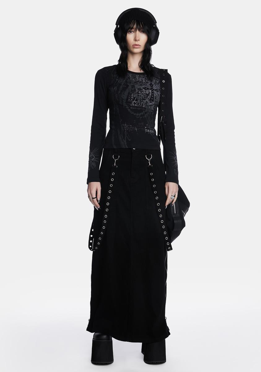 Minga Cross Print Long Sleeve Top - Black – Dolls Kill