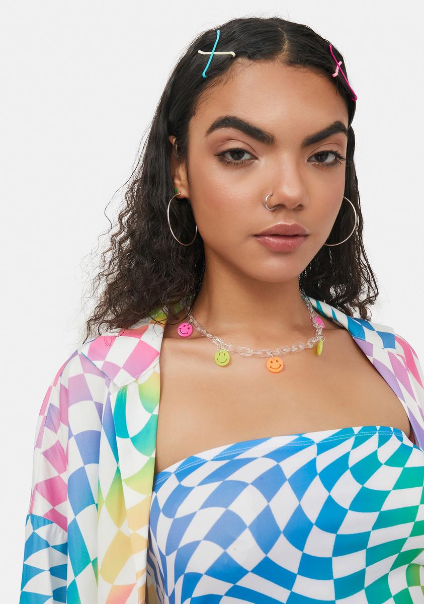 Clear Chain Link Necklace With Smile Face Charms – Dolls Kill