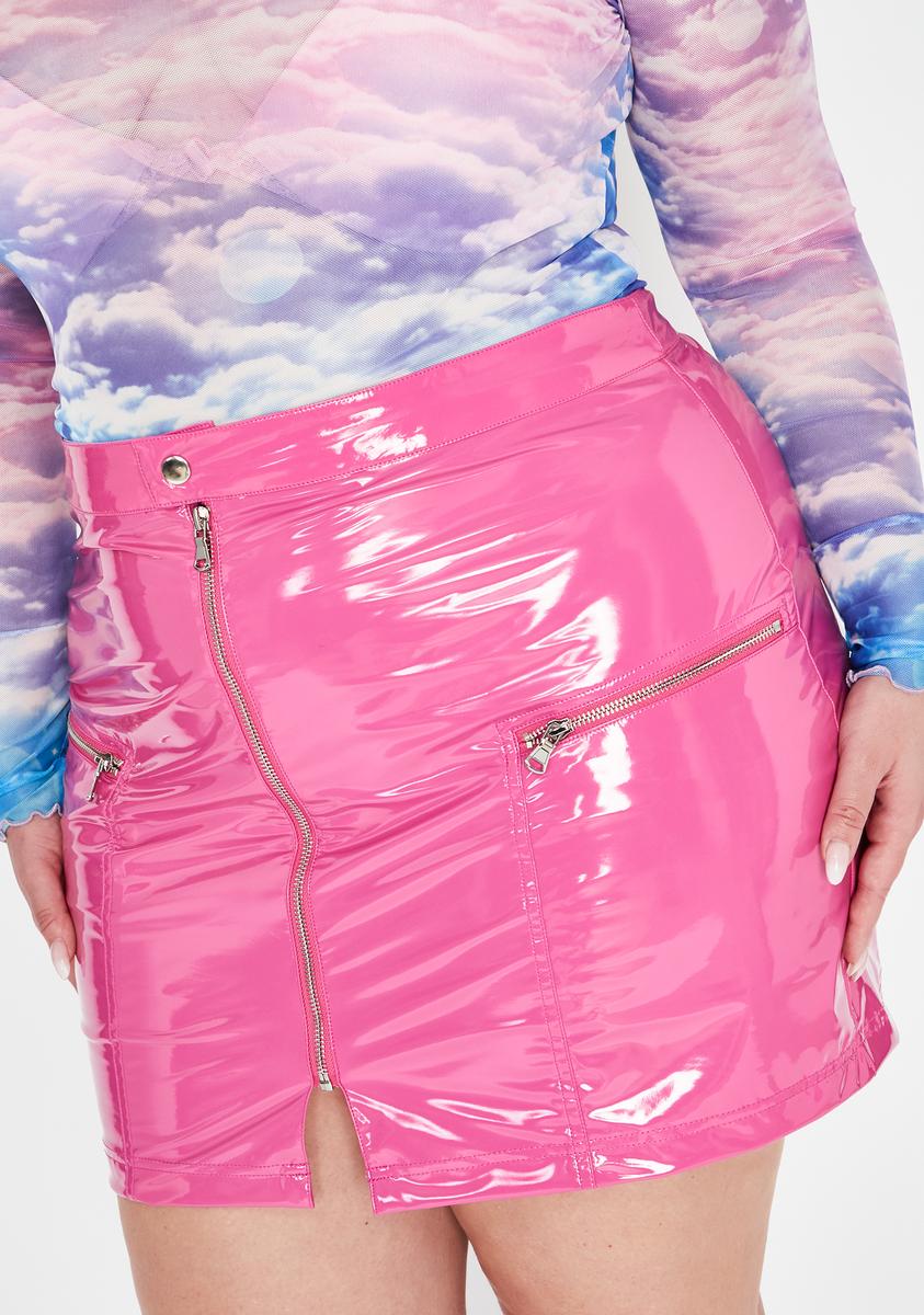 Plus Size Horoscopez Aquarius Pink Vinyl Zipper Mini Skirt – Dolls Kill
