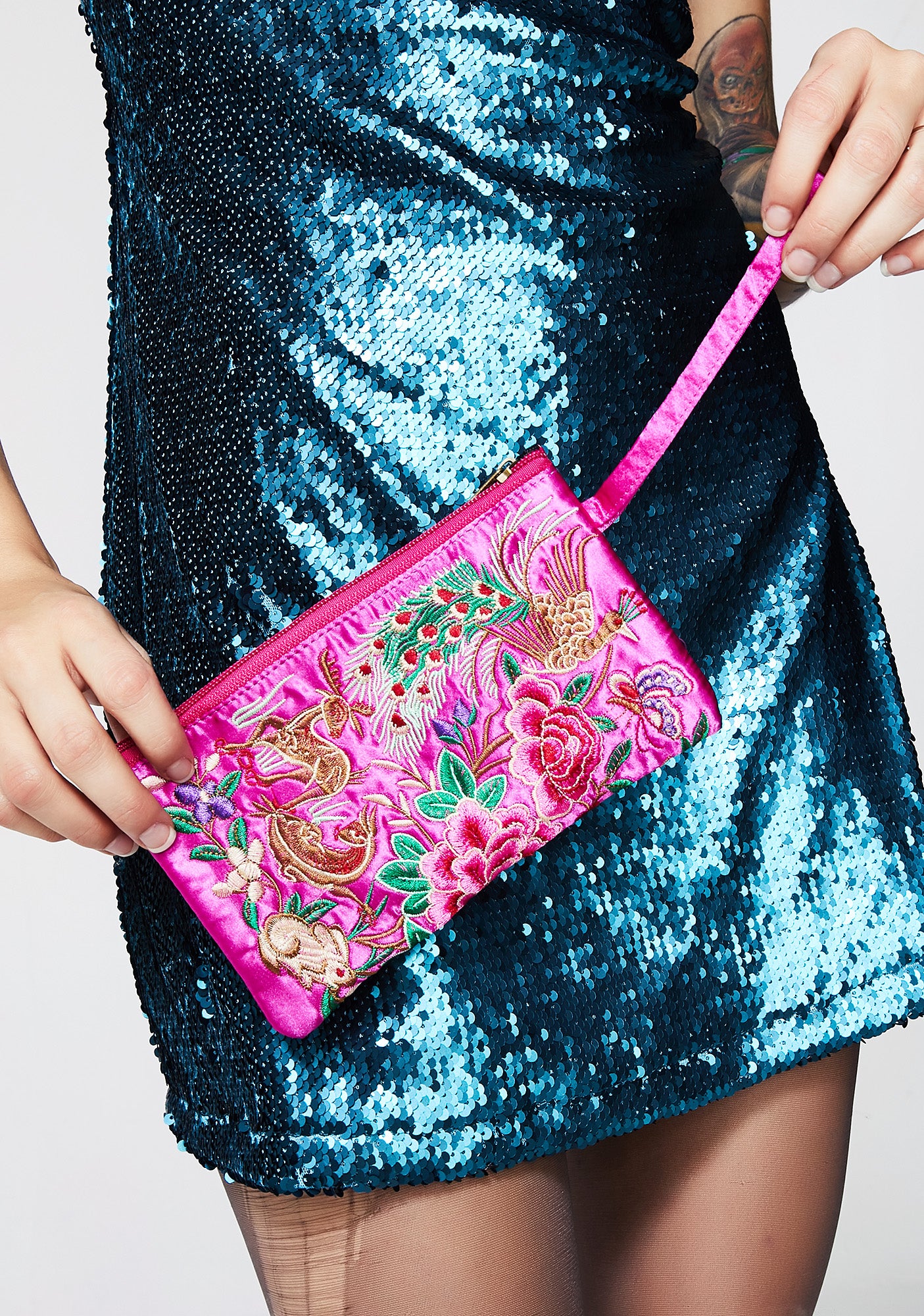 Embroidered Satin Pouch – Dolls Kill