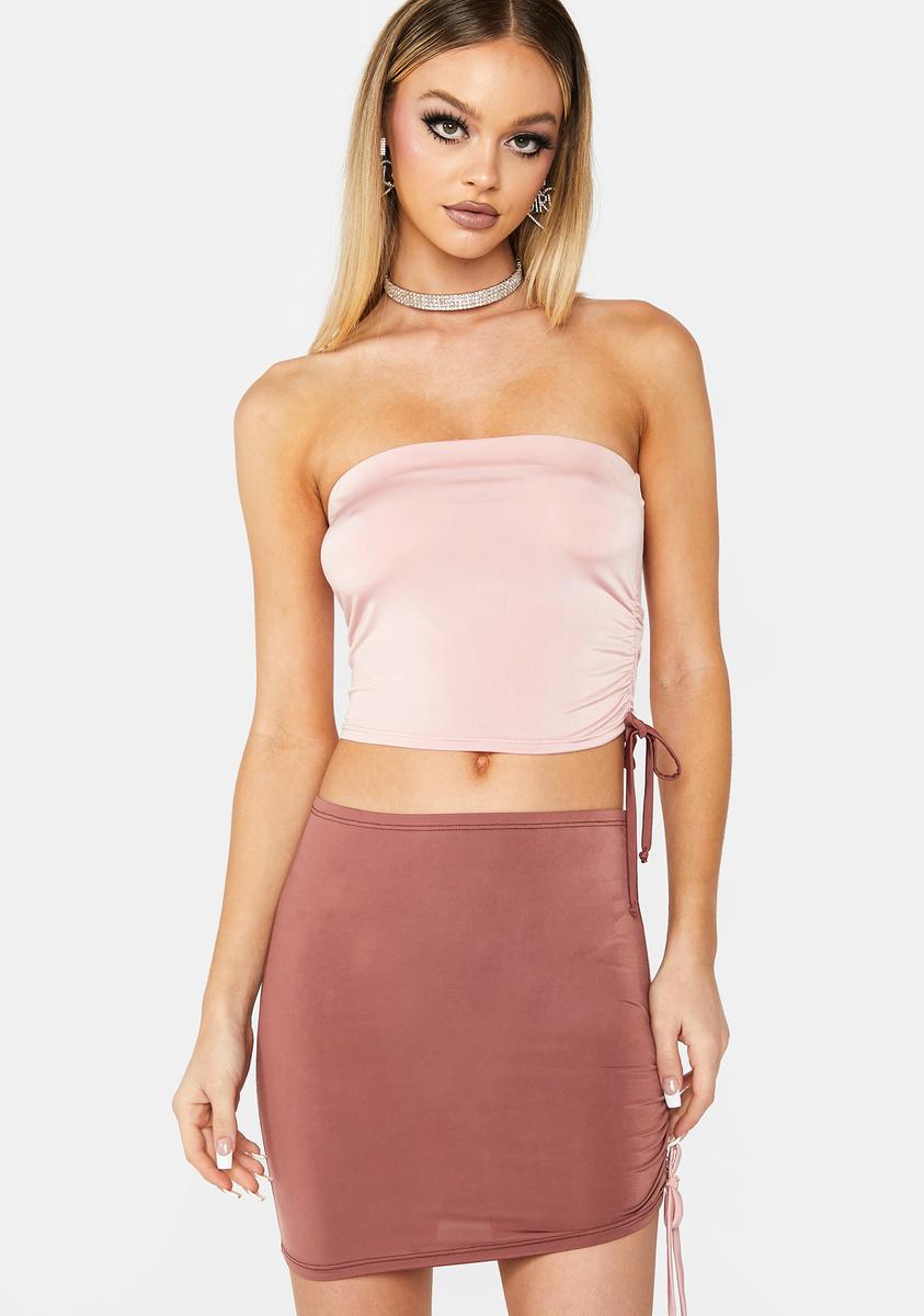 Drawstring Tube Top Mini Skirt Set - Pink/Brown – Dolls Kill