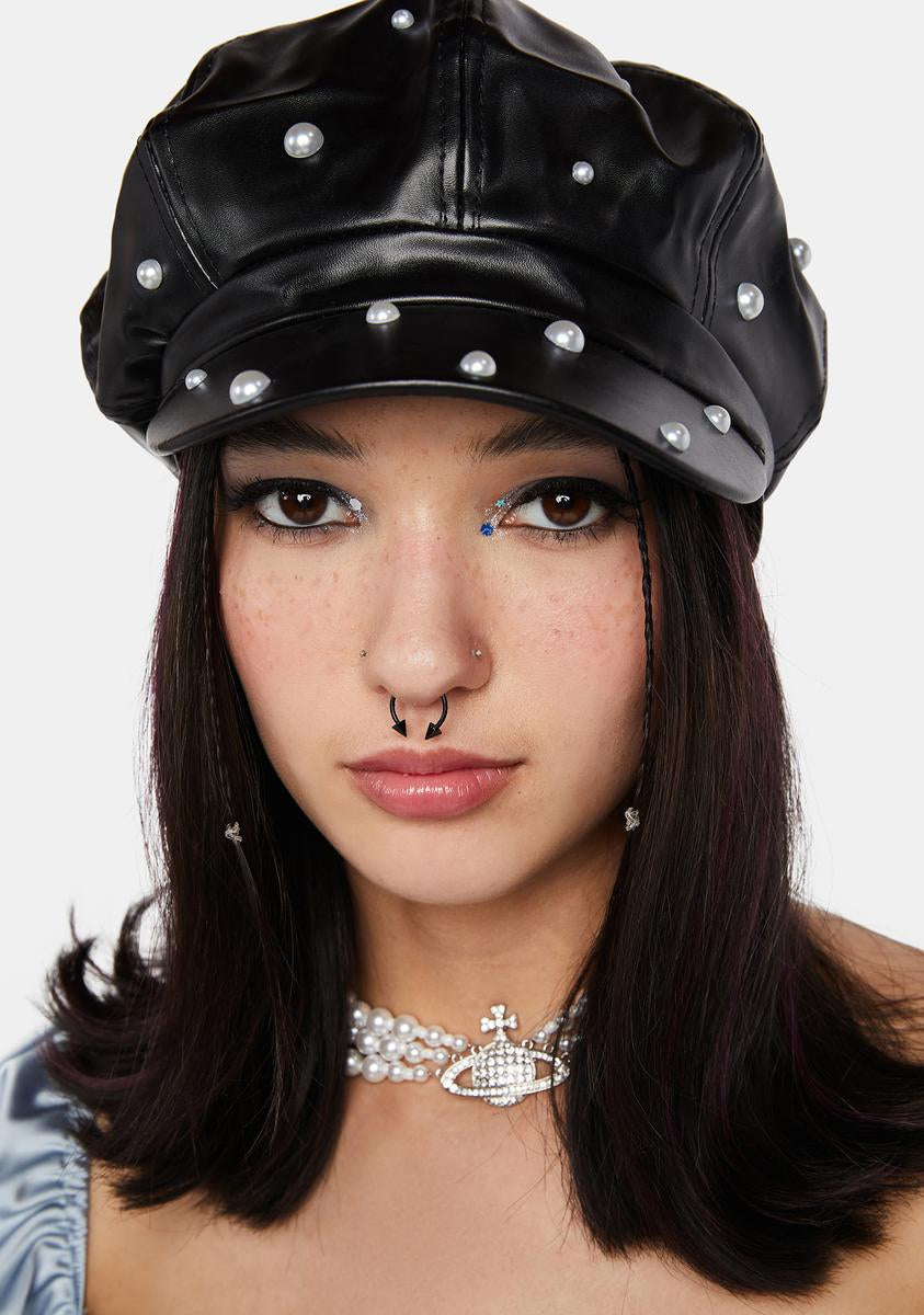Vegan Leather Pearl Biker Hat - Black – Dolls Kill
