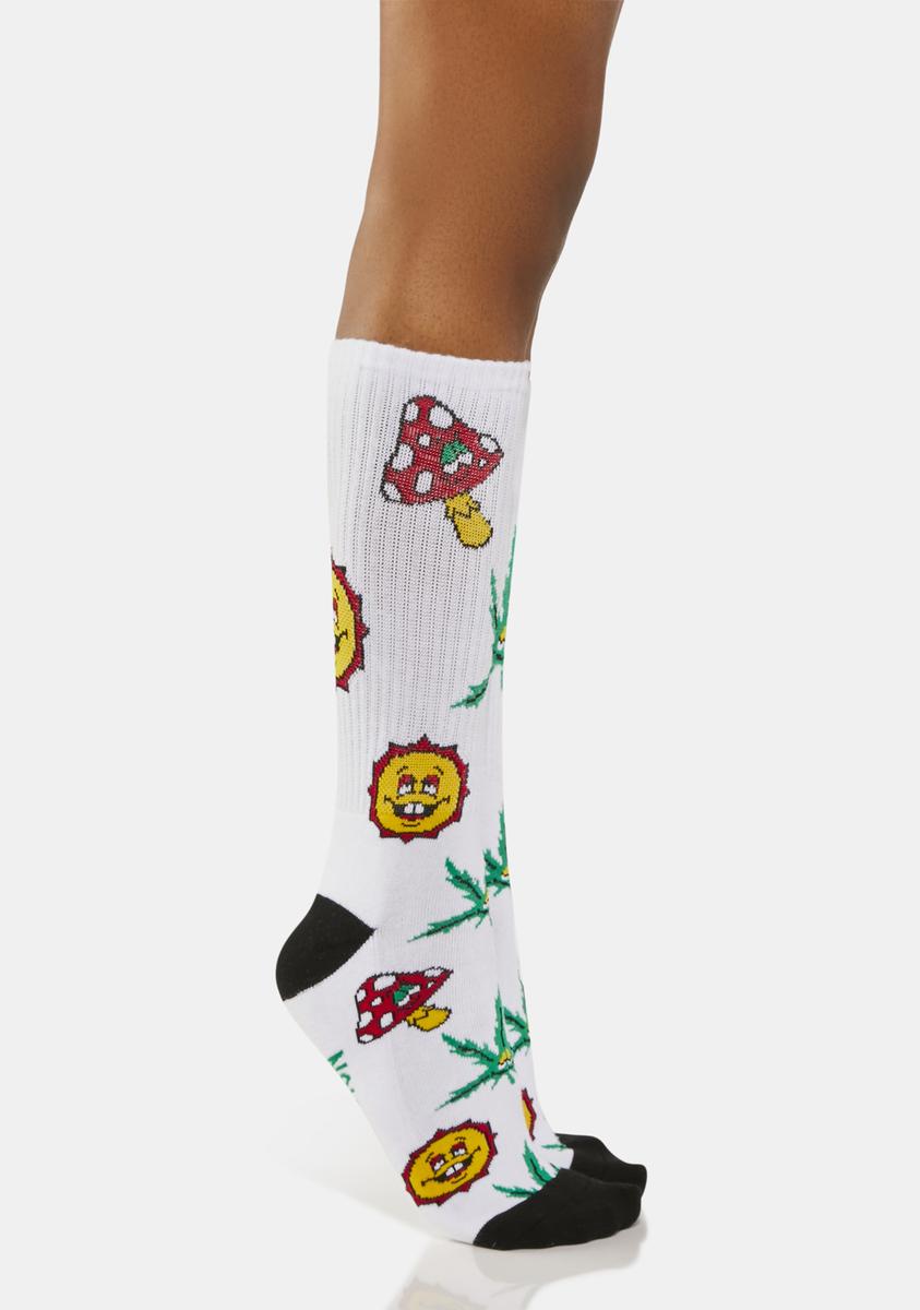No Hours Graphic Print Grow Crew Socks - White – Dolls Kill