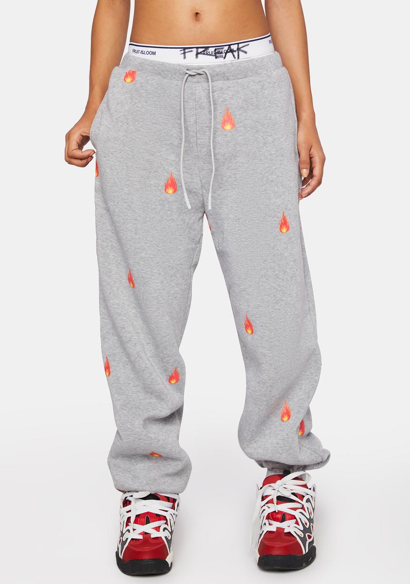 Flame Jogger Sweatpants - Heather Grey – Dolls Kill