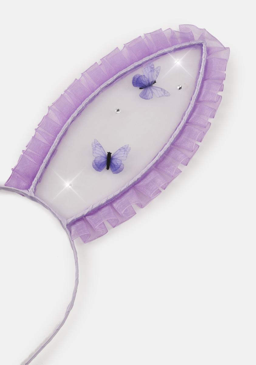 Butterfly Rhinestone Bunny Ear Headband - Purple#N##N# – Dolls Kill