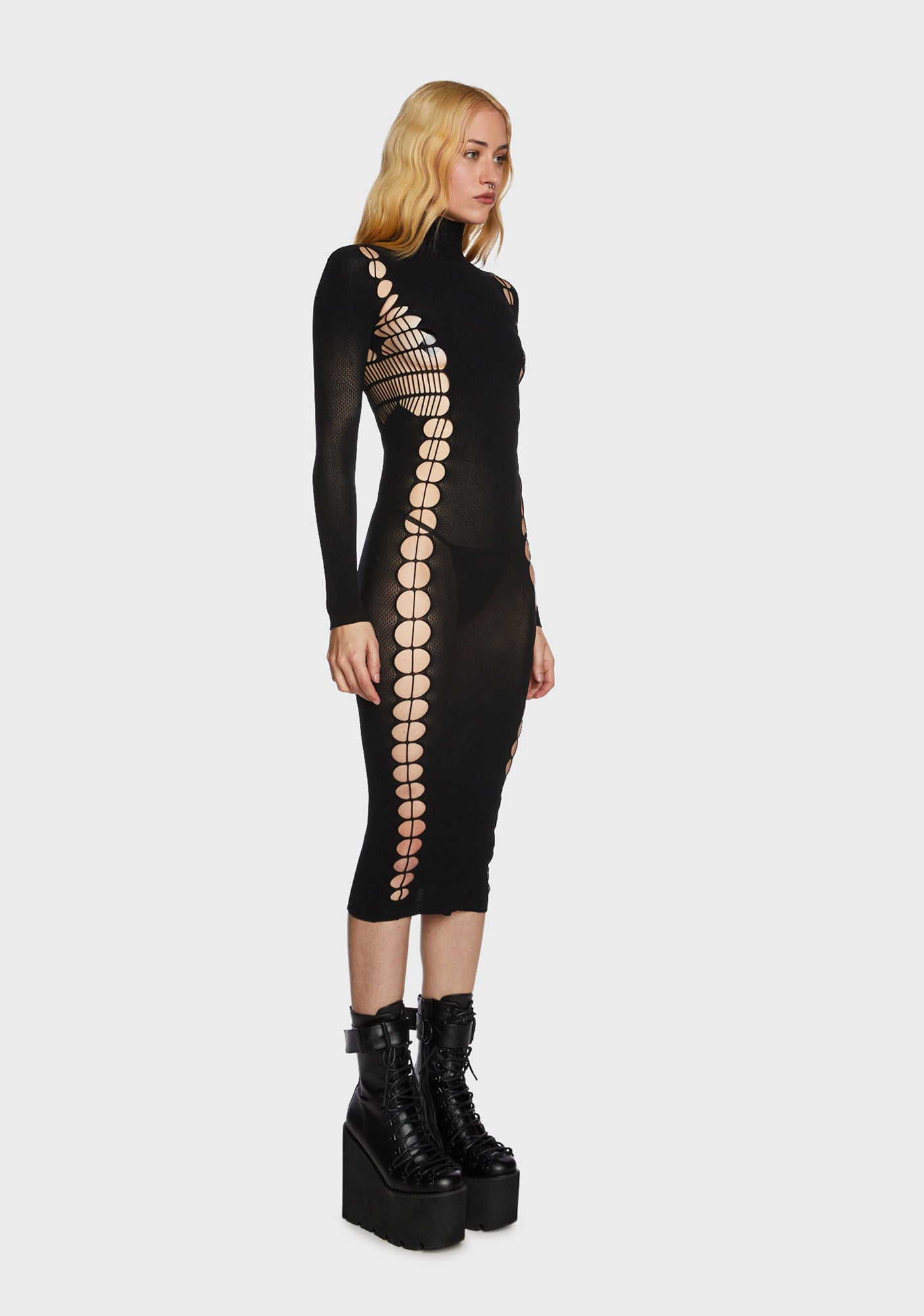 Sheer Cutout Midi Bodystocking Dress - Black – Dolls Kill