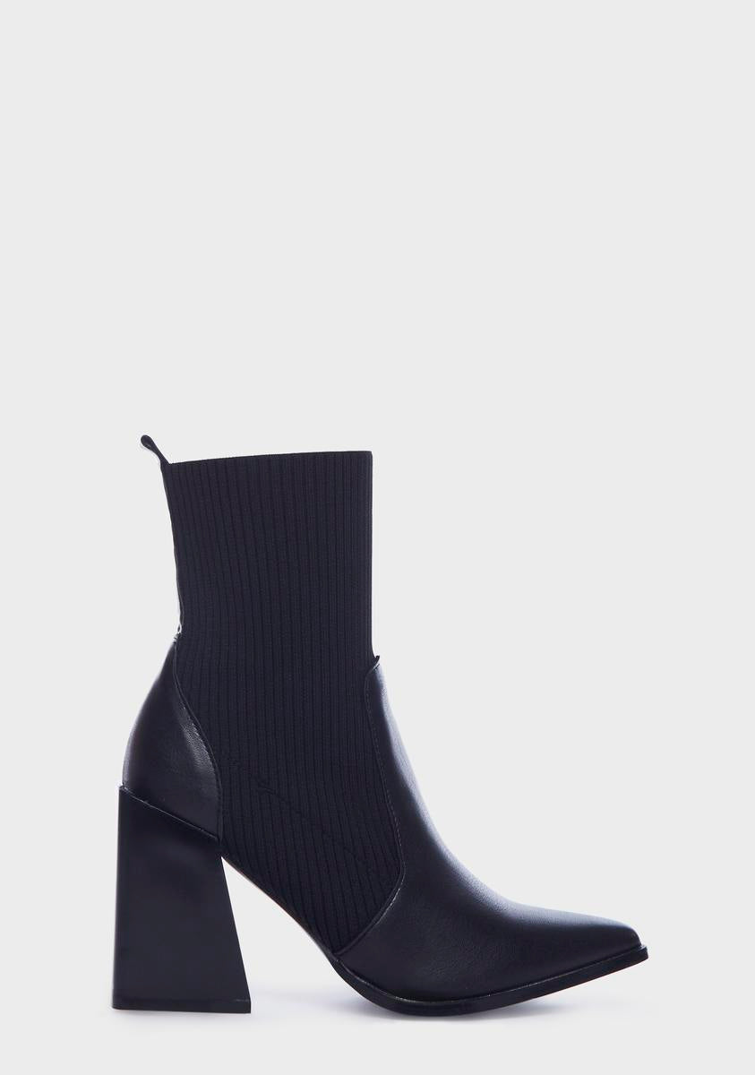 Vegan Leather Ribbed Knit Heel Booties - Black – Dolls Kill